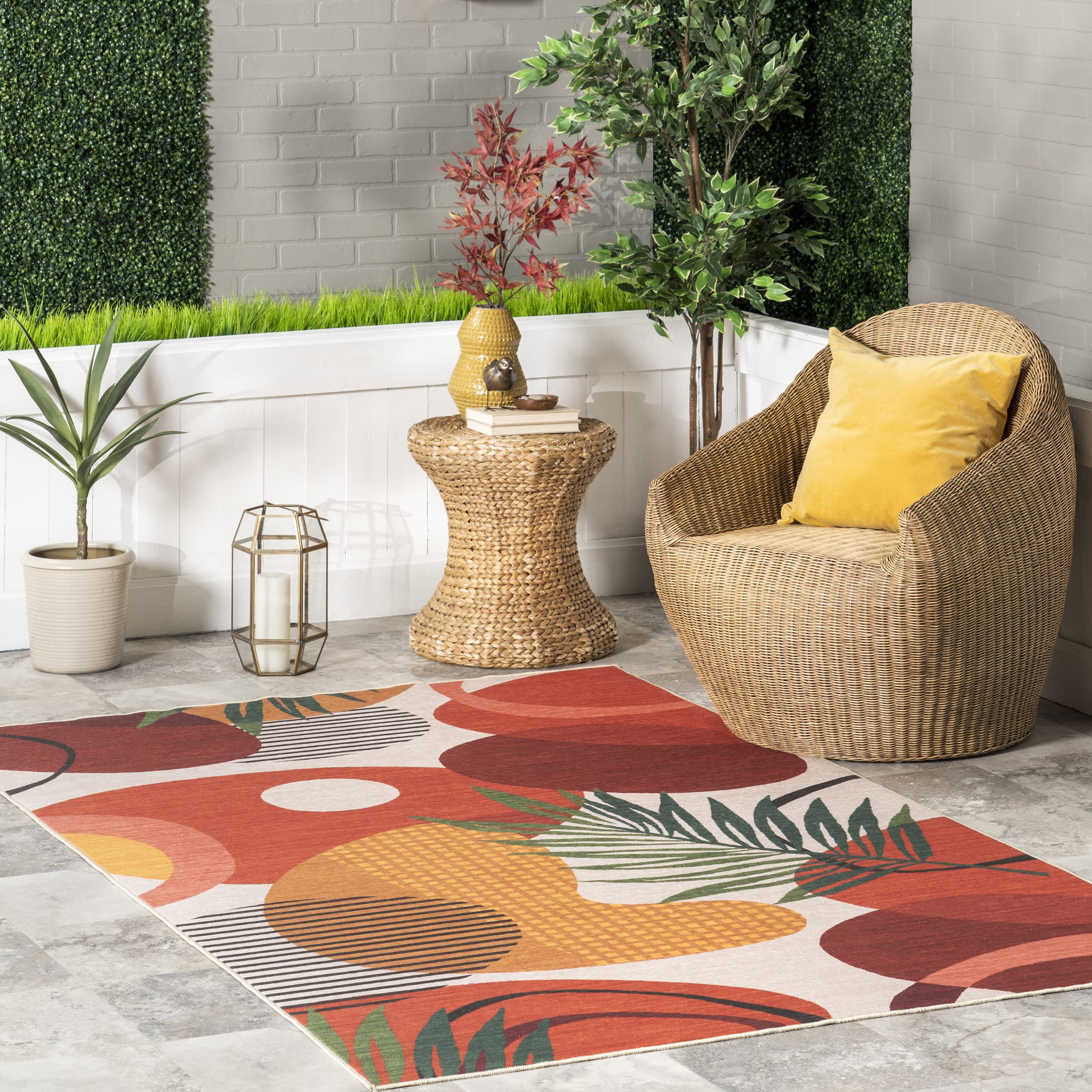 nuLOOM Terri Tropical Machine Washable Indoor/Outdoor Area Rug, 8' x 10', Red