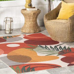 nuLOOM Terri Tropical Machine Washable Indoor/Outdoor Area Rug, 8' x 10', Red