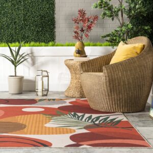 nuLOOM Terri Tropical Machine Washable Indoor/Outdoor Area Rug, 8' x 10', Red