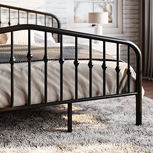 SHA CERLIN King Size Metal Platform Bed Frame with Victorian Style Wrought Iron-Art Headboard/Footboard, No Box Spring Required, Black