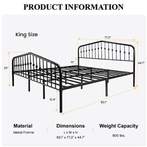 SHA CERLIN King Size Metal Platform Bed Frame with Victorian Style Wrought Iron-Art Headboard/Footboard, No Box Spring Required, Black