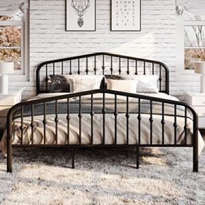 SHA CERLIN King Size Metal Platform Bed Frame with Victorian Style Wrought Iron-Art Headboard/Footboard, No Box Spring Required, Black