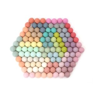 glaciart one felt pom poms, wool felt balls (120 pieces) 3 cm – 1.18 inch, handmade felted 30 pastel color bulk small puff for felting and garland