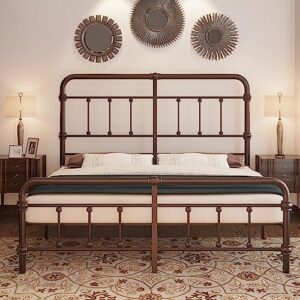 geltanny king-bed-frame-vintage-farmhouse 49 inch tall-headboard-iron - platform mattress foundation,no box spring needed (dark bronze)