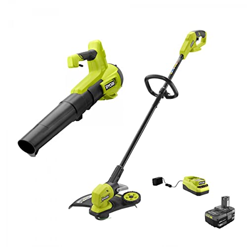 RYOBI ONE+ 18V Cordless 13 in. String Trimmer/Edger and Blower with 4.0 Ah Battery and Charger