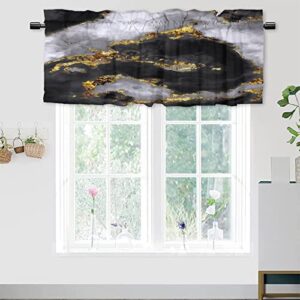 black&white marble gold valance curtains 54x18inch（1pcs） country kitchen curtains for small window bathroom farmhouse