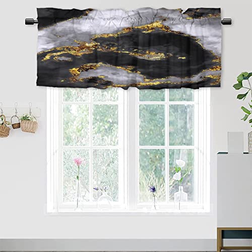 Black&White Marble Gold Valance Curtains 54x18inch（1Pcs） Country Kitchen Curtains for Small Window Bathroom Farmhouse