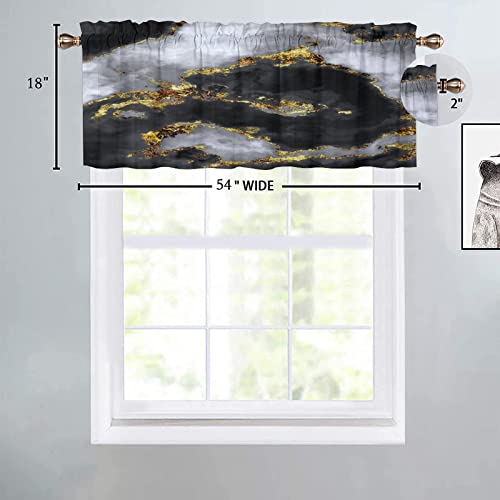 Black&White Marble Gold Valance Curtains 54x18inch（1Pcs） Country Kitchen Curtains for Small Window Bathroom Farmhouse