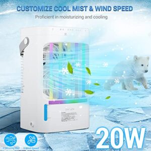 Portable Air Conditioners Fan 1500ML AC Cooling Fan & Humidifier w/ 4H Timer,3 Speeds Personal Evaporative Air Cooler with RGB Light & Humidify Misting for for Room Bedroom Office Desk