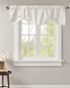 semi sheer valance adjustable kitchen valance for windows, modern herringbone geometric white and gold valances for bathroom bedroom living room, tie-up rod pocket decorative window curtain 42"x18"