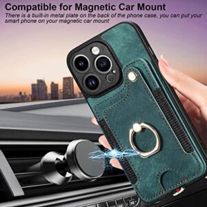 13 Pro Max Phone Case,Card Holder Wallet for iPhone 13 Pro Max Case,Ring Holder Stand,RFID-Blocking,Wrist Strap,Camera Lens Protector,Leather Magnetic Protective Flip Cover for Women Men (Green)