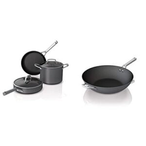 ninja c35000w foodi neverstick premium hard-anodized 5-piece cookware set, black & c30928 foodi neverstick premium 11-inch wok, hard-anodized, nonstick, durable & oven safe to 500°f, slate grey