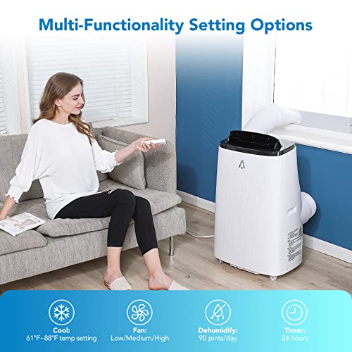 Adoolla 14000 BTU Portable Air Conditioner - Air Conditioners 3-in-1 Portable AC Unit Built-in Fan & Dehumidifier Cools up to 750 sq. ft. Floor Air Cooler with Window Installation Kit, 24Hrs Timer