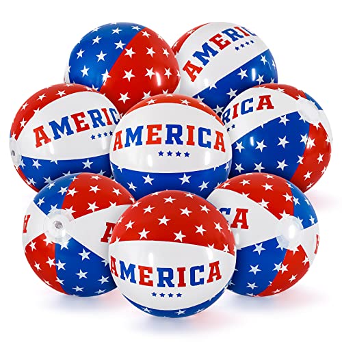 Whaline 8 Pieces Patriotic Inflatable Beach Balls 4th of July Party Favor Gifts America Stars Red Blue PVC Balls for Independence Day Beach Party Decor Supplies Water Sand Game Accessory Boys Girls