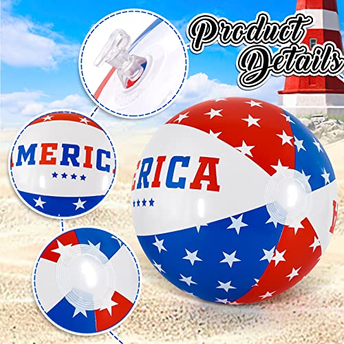 Whaline 8 Pieces Patriotic Inflatable Beach Balls 4th of July Party Favor Gifts America Stars Red Blue PVC Balls for Independence Day Beach Party Decor Supplies Water Sand Game Accessory Boys Girls