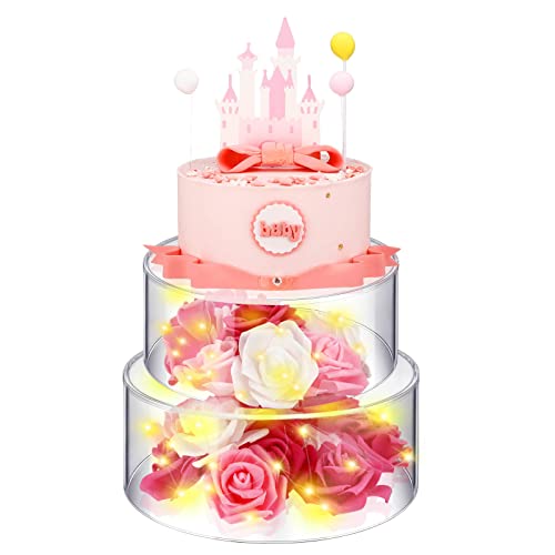 Dandat 2 Pcs Acrylic Cake Stand 3" H x 10" D, 3" H x 7" D Round Cylinder Display Riser Cake Pedestal Stand for Wedding Cupcake Dessert Jewelry Crafts Figurines Table Centerpiece Collections (Clear)