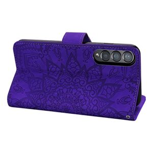 EAXER for Samsung Galaxy Z Fold 4 Case, Shockproof Wallet Pouch Cover Kickstand Credit Card Slots Case Cover (Purple)