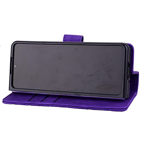 EAXER for Samsung Galaxy Z Fold 4 Case, Shockproof Wallet Pouch Cover Kickstand Credit Card Slots Case Cover (Purple)