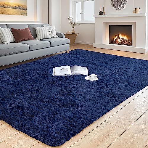 Ultra Soft Thicken Area Rugs for Bedroom Living Room Fluffy Shaggy Rug 3x5 Feet Blue Luxury Carpets for Home Decor Plush Non-Slip Area Rug for Kids Play Room Nursery