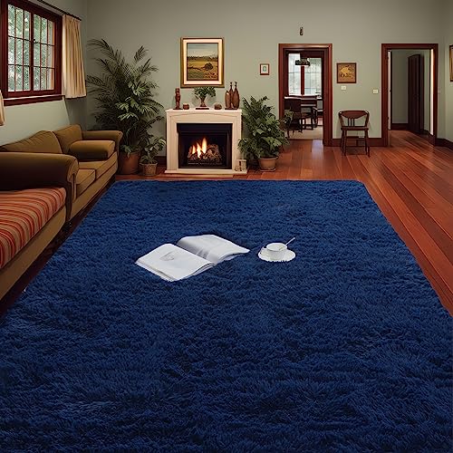 Ultra Soft Thicken Area Rugs for Bedroom Living Room Fluffy Shaggy Rug 3x5 Feet Blue Luxury Carpets for Home Decor Plush Non-Slip Area Rug for Kids Play Room Nursery