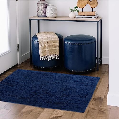 Ultra Soft Thicken Area Rugs for Bedroom Living Room Fluffy Shaggy Rug 3x5 Feet Blue Luxury Carpets for Home Decor Plush Non-Slip Area Rug for Kids Play Room Nursery