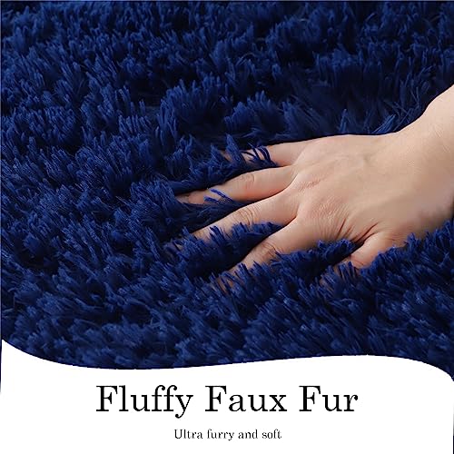 Ultra Soft Thicken Area Rugs for Bedroom Living Room Fluffy Shaggy Rug 3x5 Feet Blue Luxury Carpets for Home Decor Plush Non-Slip Area Rug for Kids Play Room Nursery