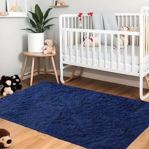 Ultra Soft Thicken Area Rugs for Bedroom Living Room Fluffy Shaggy Rug 3x5 Feet Blue Luxury Carpets for Home Decor Plush Non-Slip Area Rug for Kids Play Room Nursery