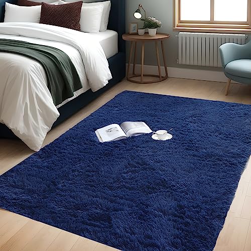 Ultra Soft Thicken Area Rugs for Bedroom Living Room Fluffy Shaggy Rug 3x5 Feet Blue Luxury Carpets for Home Decor Plush Non-Slip Area Rug for Kids Play Room Nursery