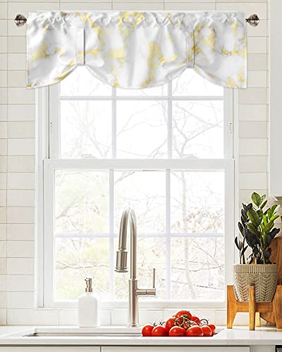 Kitchen Curtains, Marble Abstract Art White Gold Glitter Splatter Valances for Windows, Short Curtains 54x18in Bathroom Curtains Window, Kitchen Window Curtains Over Sink, Valances for Kitchen