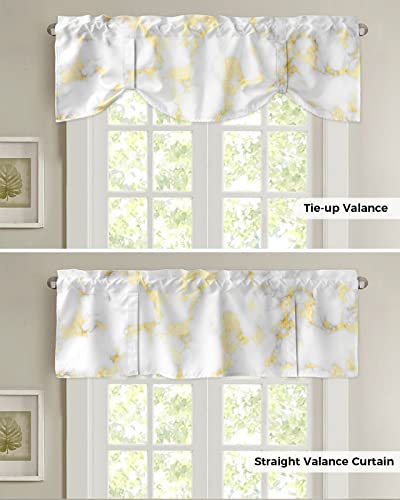 Kitchen Curtains, Marble Abstract Art White Gold Glitter Splatter Valances for Windows, Short Curtains 54x18in Bathroom Curtains Window, Kitchen Window Curtains Over Sink, Valances for Kitchen