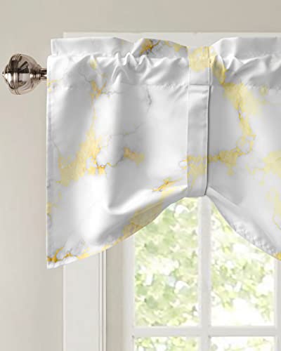 Kitchen Curtains, Marble Abstract Art White Gold Glitter Splatter Valances for Windows, Short Curtains 54x18in Bathroom Curtains Window, Kitchen Window Curtains Over Sink, Valances for Kitchen