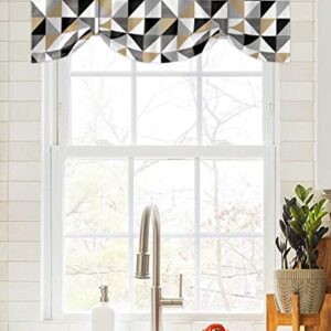 Kitchen Curtains, Simple Black and White Gold Triangle Pattern Valances for Windows, Short Curtains Rod Pocket Bathroom Curtains Window, Kitchen Window Curtains Over Sink, 54x18in Valances for Kitchen