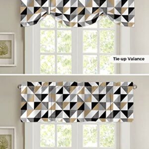 Kitchen Curtains, Simple Black and White Gold Triangle Pattern Valances for Windows, Short Curtains Rod Pocket Bathroom Curtains Window, Kitchen Window Curtains Over Sink, 54x18in Valances for Kitchen