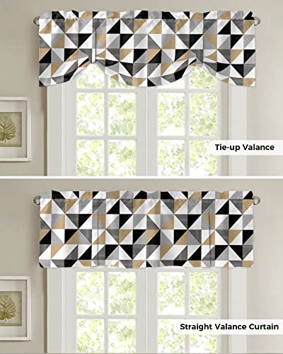 Kitchen Curtains, Simple Black and White Gold Triangle Pattern Valances for Windows, Short Curtains Rod Pocket Bathroom Curtains Window, Kitchen Window Curtains Over Sink, 54x18in Valances for Kitchen