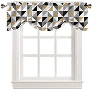 Kitchen Curtains, Simple Black and White Gold Triangle Pattern Valances for Windows, Short Curtains Rod Pocket Bathroom Curtains Window, Kitchen Window Curtains Over Sink, 54x18in Valances for Kitchen