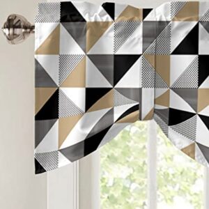 Kitchen Curtains, Simple Black and White Gold Triangle Pattern Valances for Windows, Short Curtains Rod Pocket Bathroom Curtains Window, Kitchen Window Curtains Over Sink, 54x18in Valances for Kitchen