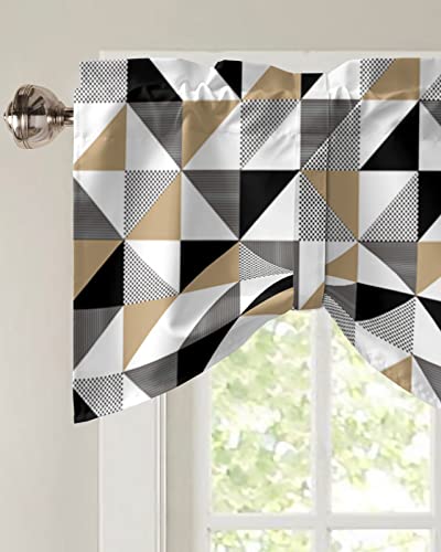 Kitchen Curtains, Simple Black and White Gold Triangle Pattern Valances for Windows, Short Curtains Rod Pocket Bathroom Curtains Window, Kitchen Window Curtains Over Sink, 54x18in Valances for Kitchen