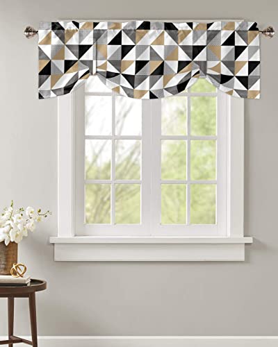 Kitchen Curtains, Simple Black and White Gold Triangle Pattern Valances for Windows, Short Curtains Rod Pocket Bathroom Curtains Window, Kitchen Window Curtains Over Sink, 54x18in Valances for Kitchen