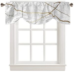 Tie Up Curtain Valance for Kitchen,White Marble Gold Stripes Window Valances Adjustable Tie-up Shade Valance,Modern Abstract Geometric Rod Pocket Short Curtains Window Treatment for Bathroom 60x18in