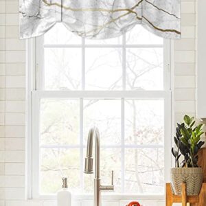 Tie Up Curtain Valance for Kitchen,White Marble Gold Stripes Window Valances Adjustable Tie-up Shade Valance,Modern Abstract Geometric Rod Pocket Short Curtains Window Treatment for Bathroom 60x18in