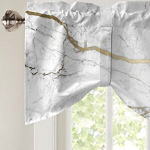 Tie Up Curtain Valance for Kitchen,White Marble Gold Stripes Window Valances Adjustable Tie-up Shade Valance,Modern Abstract Geometric Rod Pocket Short Curtains Window Treatment for Bathroom 60x18in