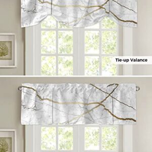 Tie Up Curtain Valance for Kitchen,White Marble Gold Stripes Window Valances Adjustable Tie-up Shade Valance,Modern Abstract Geometric Rod Pocket Short Curtains Window Treatment for Bathroom 60x18in