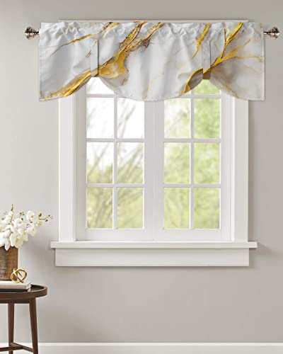 Yun Nist Tie Up Curtain Valance for Kitchen,Abstract White Marble Gold Stripe Window Valances Adjustable Tie-up Shade Valance,Modern Geometry Art Rod Pocket Short Curtains for Bathroom 42x12in