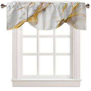 Yun Nist Tie Up Curtain Valance for Kitchen,Abstract White Marble Gold Stripe Window Valances Adjustable Tie-up Shade Valance,Modern Geometry Art Rod Pocket Short Curtains for Bathroom 42x12in