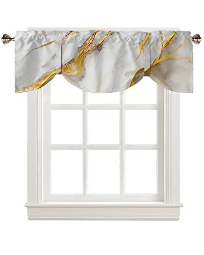 Yun Nist Tie Up Curtain Valance for Kitchen,Abstract White Marble Gold Stripe Window Valances Adjustable Tie-up Shade Valance,Modern Geometry Art Rod Pocket Short Curtains for Bathroom 42x12in