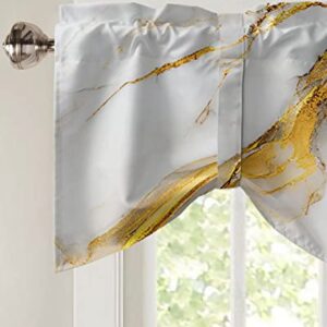 Yun Nist Tie Up Curtain Valance for Kitchen,Abstract White Marble Gold Stripe Window Valances Adjustable Tie-up Shade Valance,Modern Geometry Art Rod Pocket Short Curtains for Bathroom 42x12in