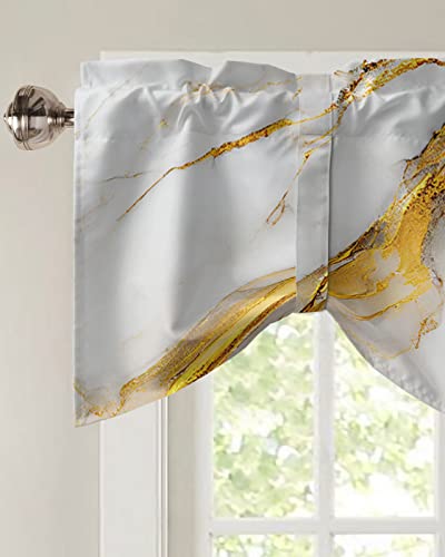 Yun Nist Tie Up Curtain Valance for Kitchen,Abstract White Marble Gold Stripe Window Valances Adjustable Tie-up Shade Valance,Modern Geometry Art Rod Pocket Short Curtains for Bathroom 42x12in