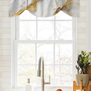 Yun Nist Tie Up Curtain Valance for Kitchen,Abstract White Marble Gold Stripe Window Valances Adjustable Tie-up Shade Valance,Modern Geometry Art Rod Pocket Short Curtains for Bathroom 42x12in