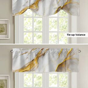 Yun Nist Tie Up Curtain Valance for Kitchen,Abstract White Marble Gold Stripe Window Valances Adjustable Tie-up Shade Valance,Modern Geometry Art Rod Pocket Short Curtains for Bathroom 42x12in