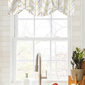 Tie Up Curtain Valance for Kitchen,White Marble Gold Stripes Geometric Window Valances Adjustable Tie-up Shade Valance,Abstract Herringbone Chevron Zigzag Rod Pocket Short Curtains Bathroom 42x18in